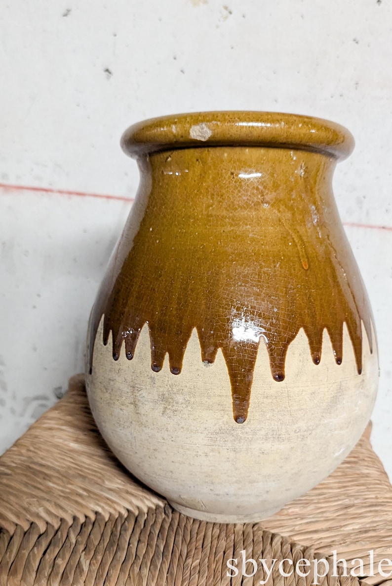 BIOT Jarre Garden Pot Vintage French Provence Brown Glaze Pot Signed ...
