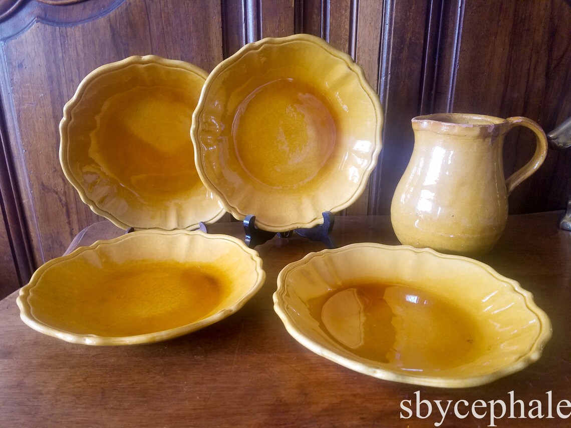 Set of 4 French Provence Vintage Plates Yellow Glaze Vintage - Etsy