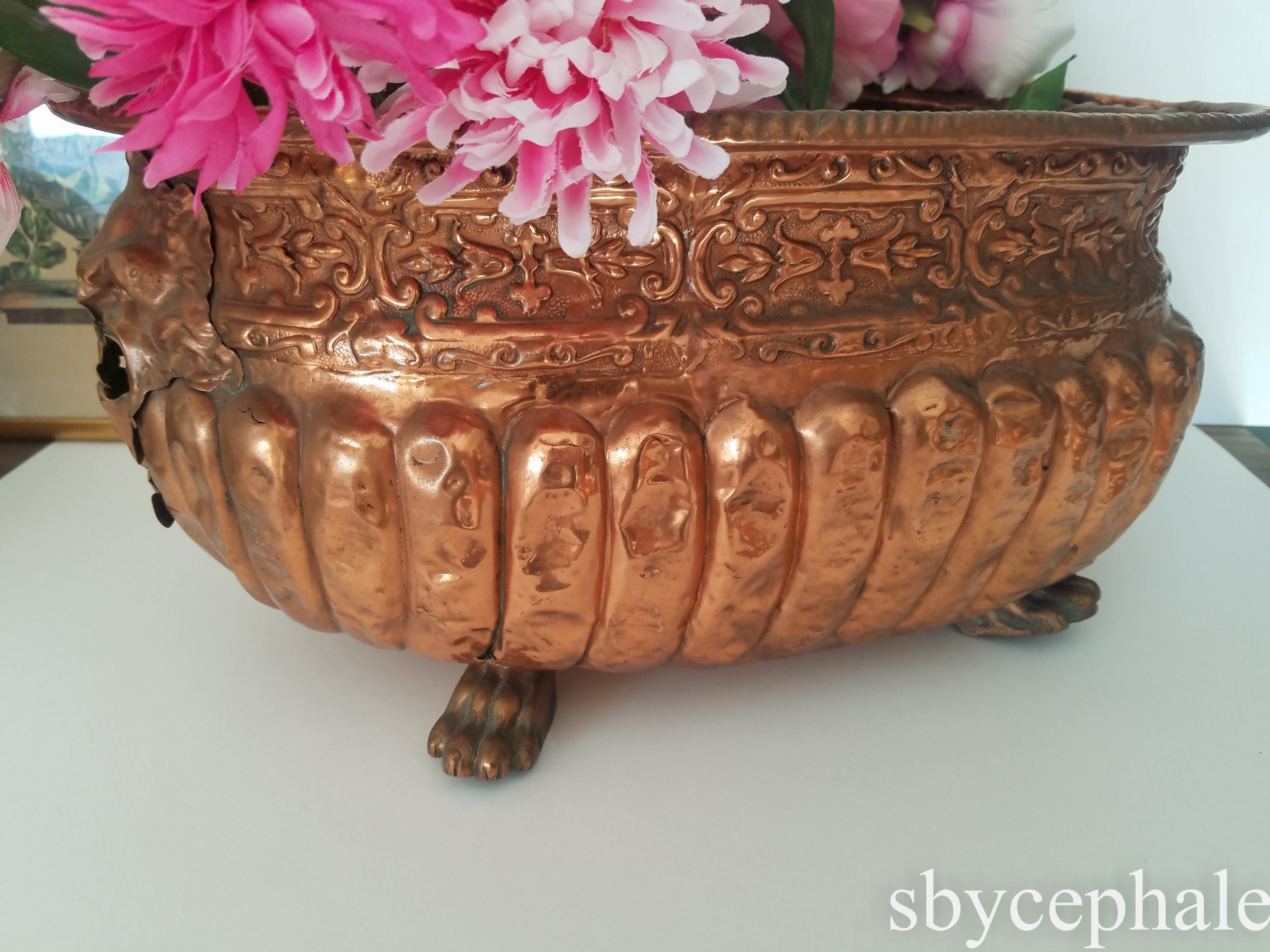 French Antique Satyr Head Copper Jardiniere or Planter , 19th Century ...