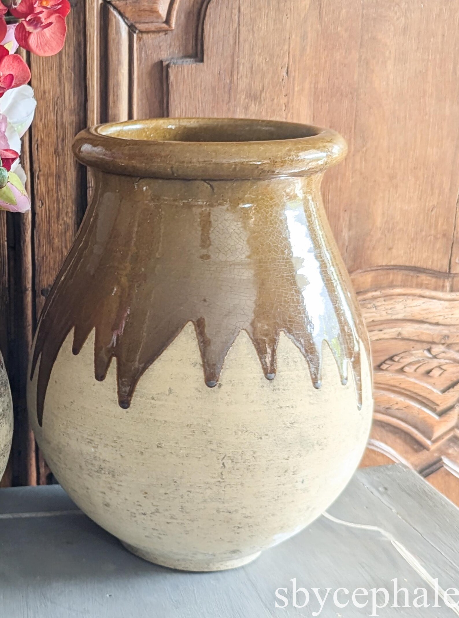 BIOT Jarre Garden Pot Vintage French Provence Brown Glaze Pot Signed ...