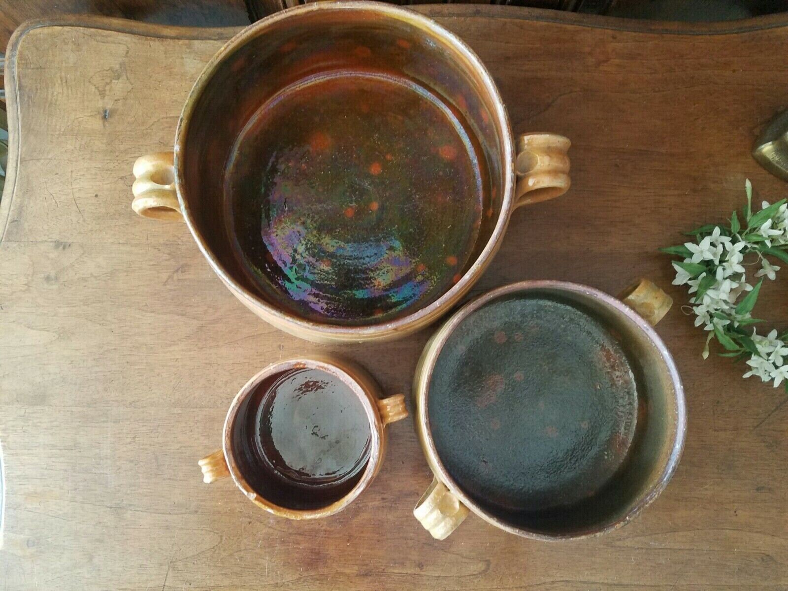 French Antique Provence Set of Three Marmites Cooking Pots Yellow ...
