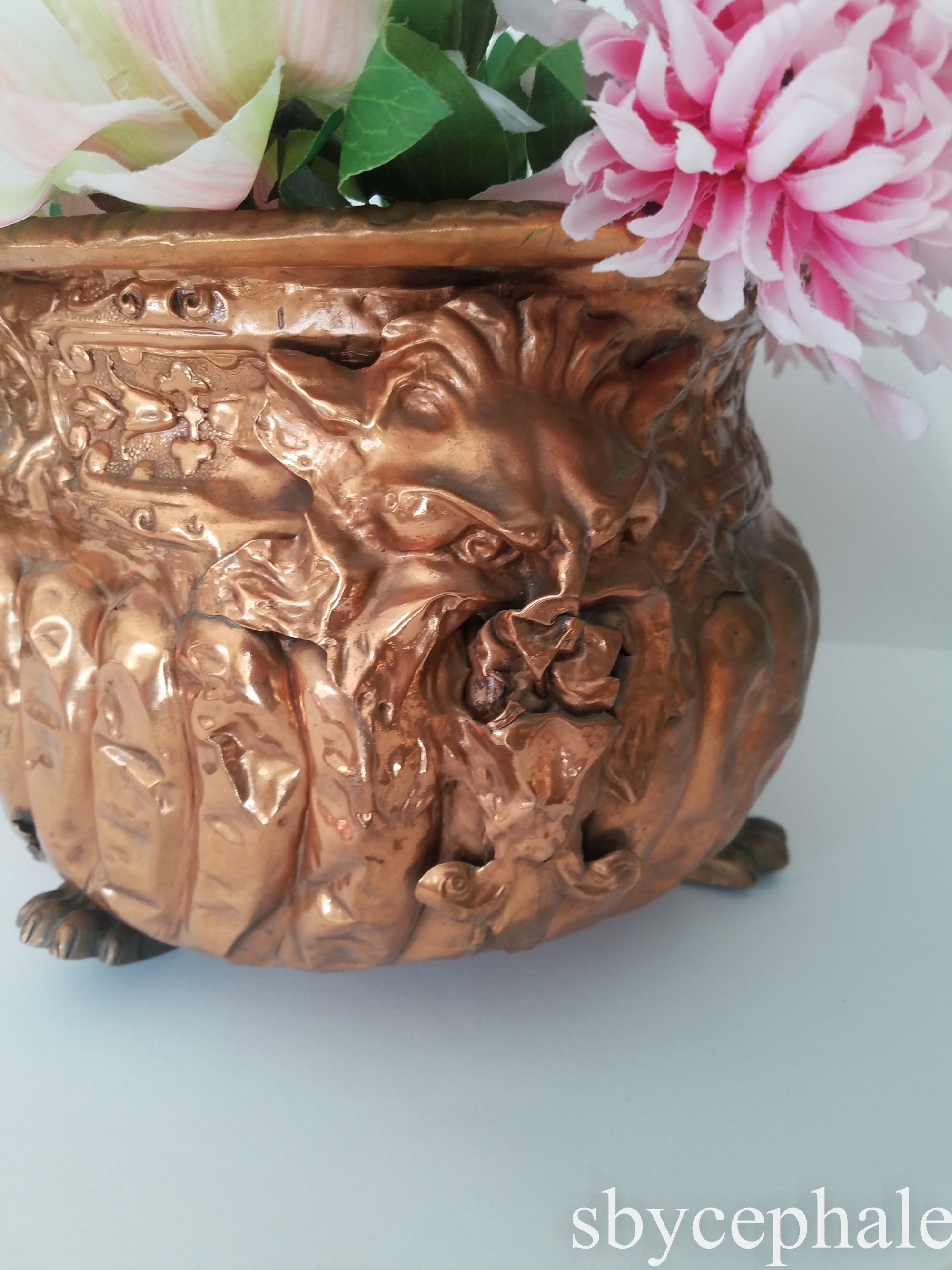 French Antique Satyr Head Copper Jardiniere or Planter , 19th Century ...