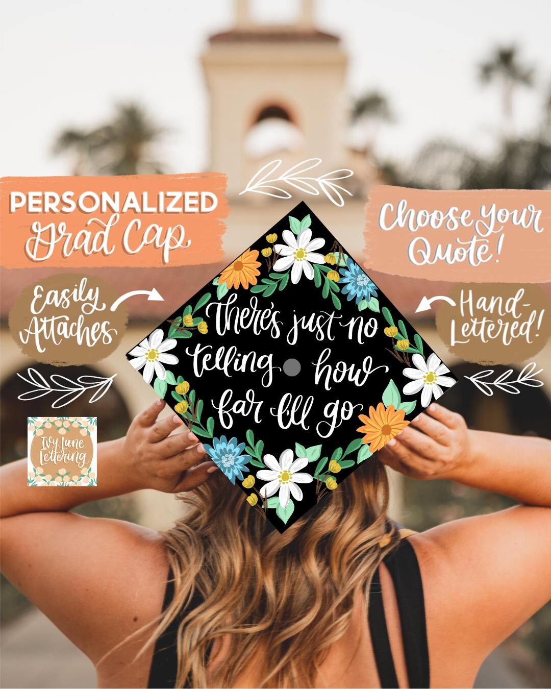 Custom Grad Cap Topper | Bright Florals| Graduation Cap | Class of 2025 ...