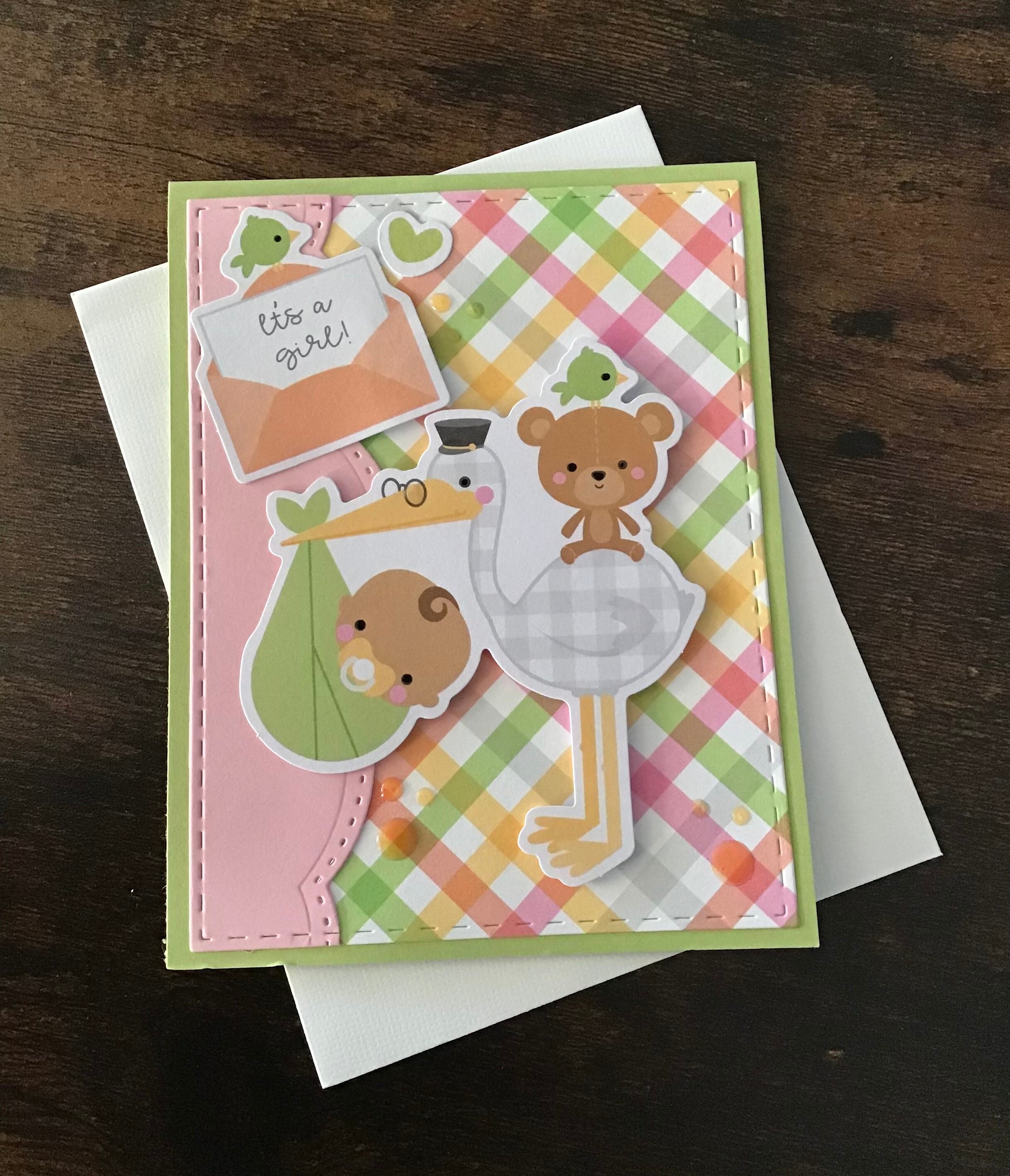 Baby Girl Congratulations Card With Stork | for Mom | for Dad | for ...