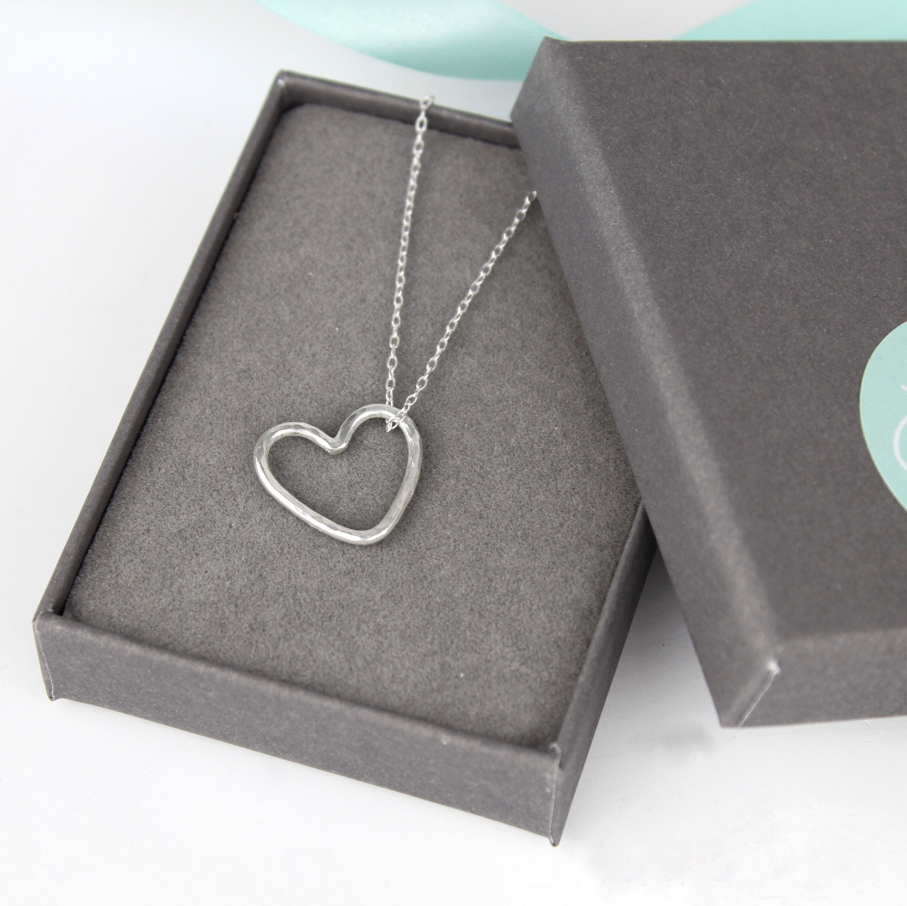 Open Heart Necklace Silver Heart Pendant Silver Floating - Etsy UK