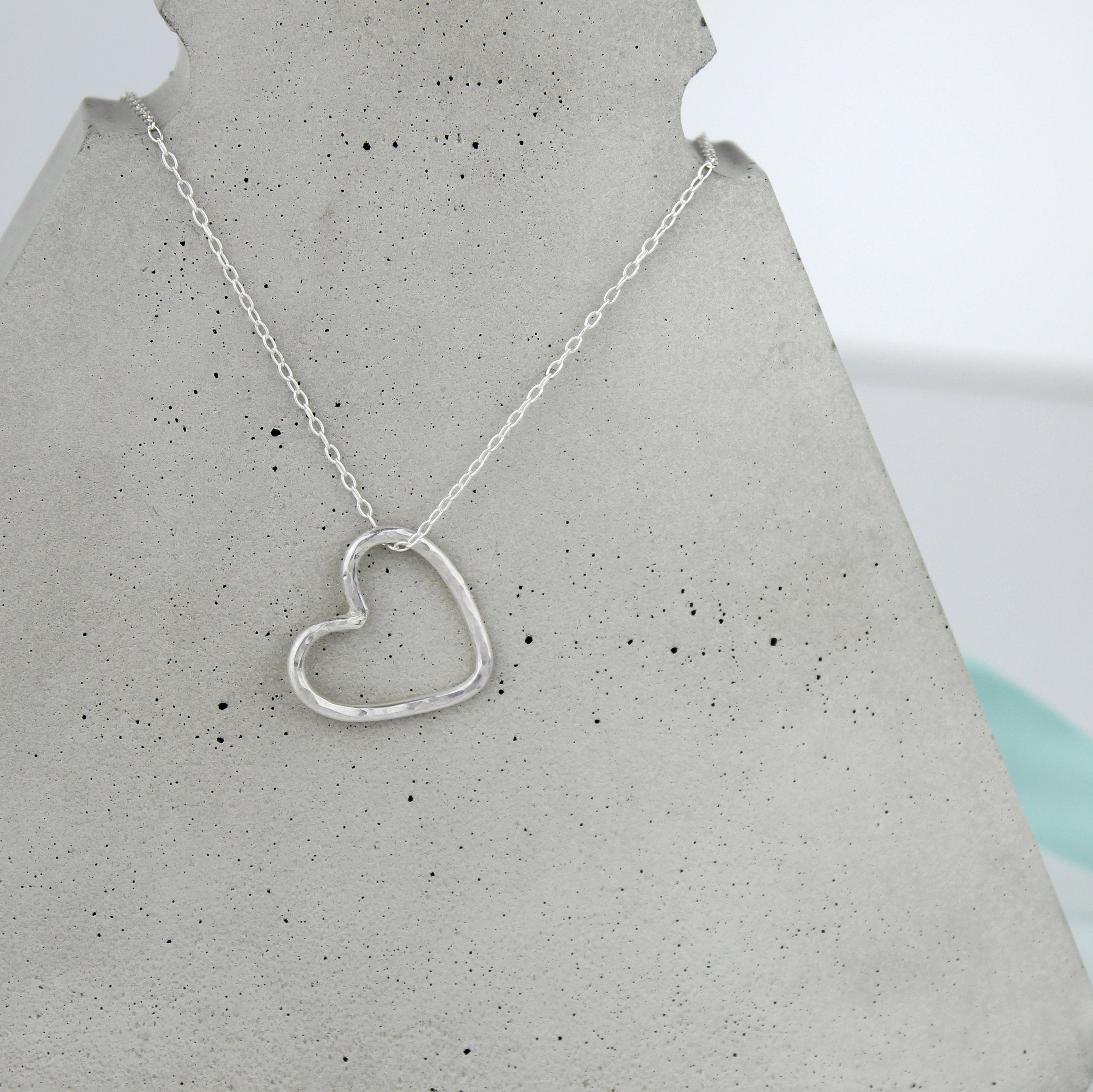 Open Heart Necklace Silver Heart Pendant Silver Floating - Etsy UK