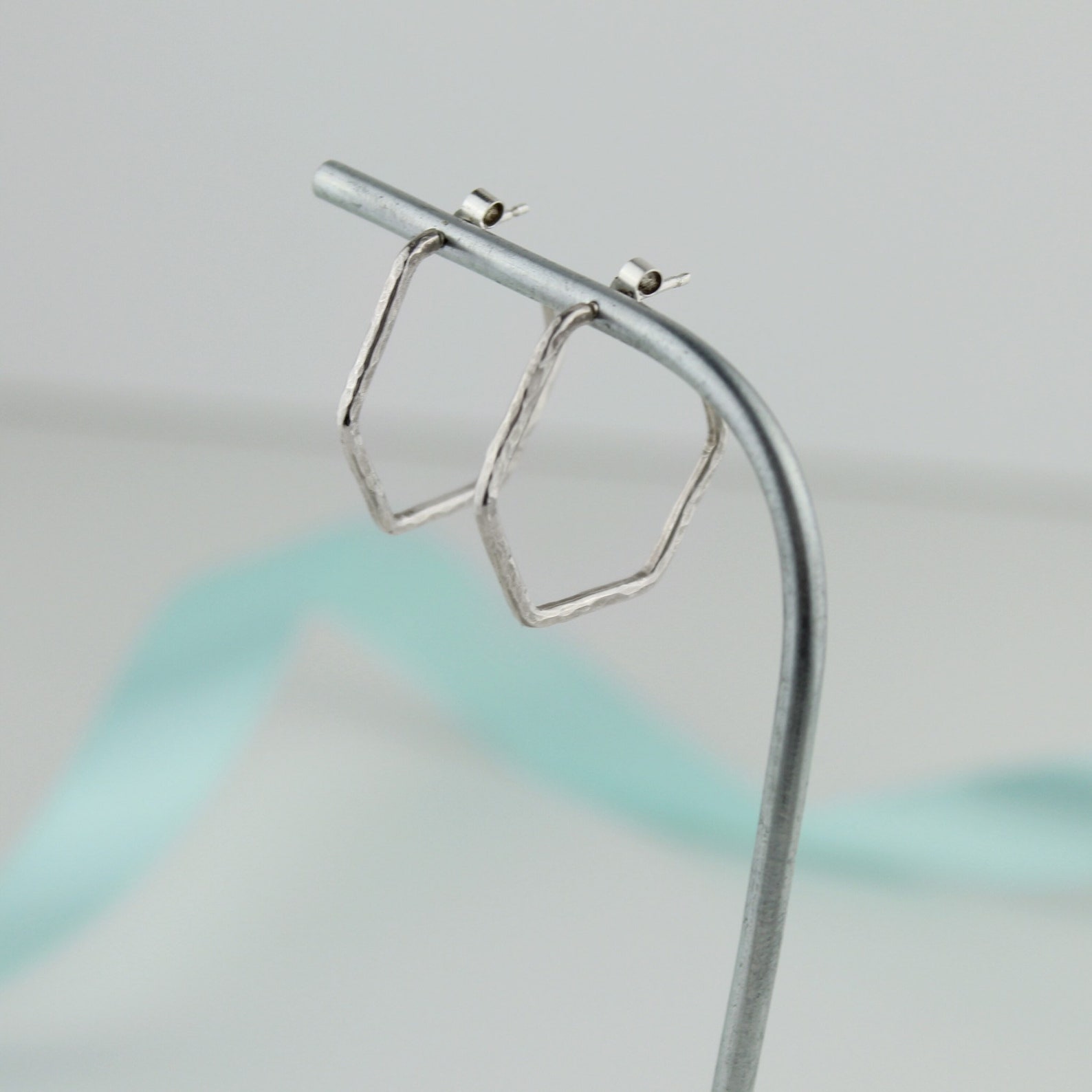 Hexagon Hoops Hexagon Hoop Earrings Stud Hoops Geometric | Etsy