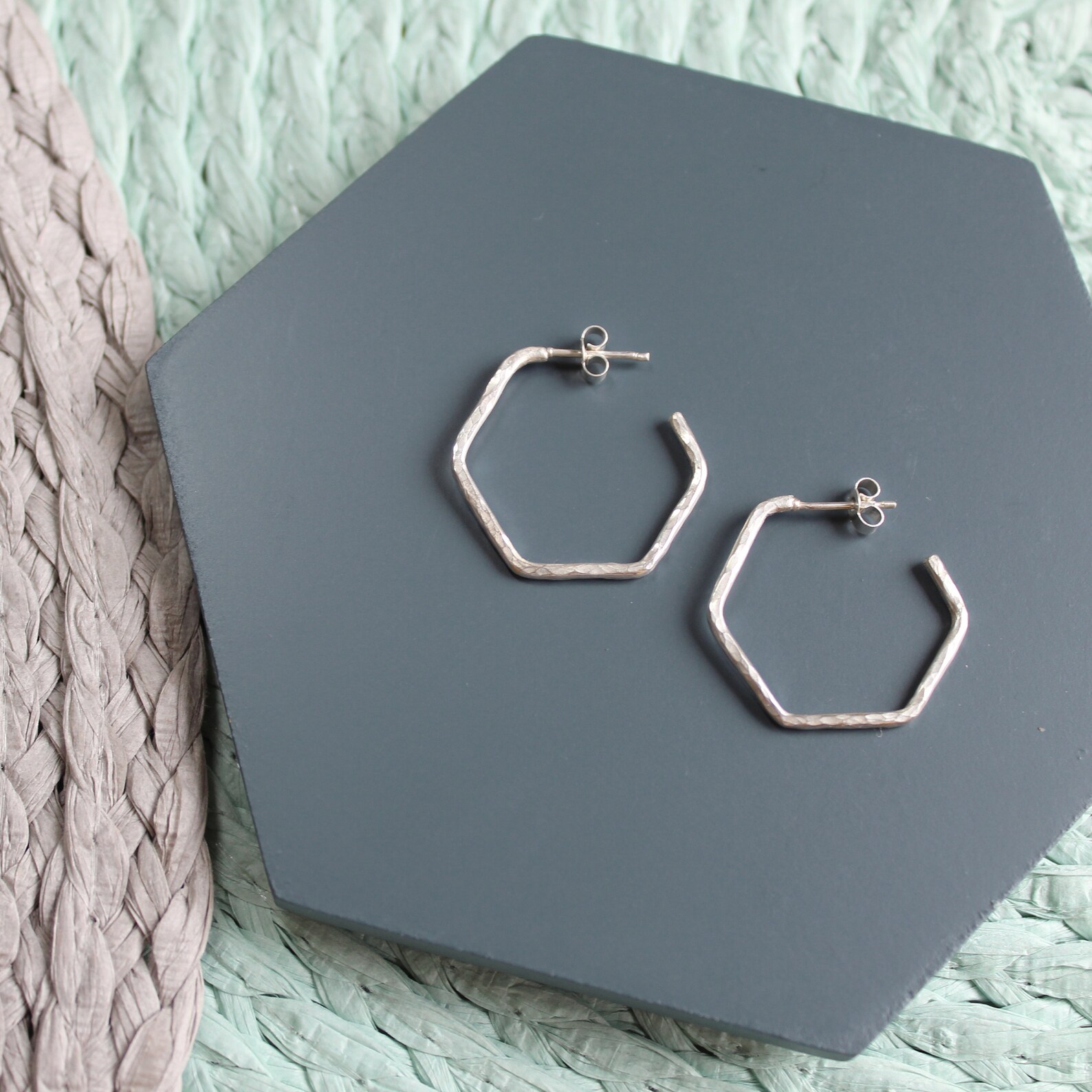 Hexagon Hoops Hexagon Hoop Earrings Stud Hoops Geometric | Etsy