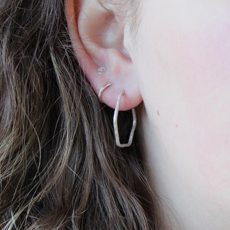 Hexagon Hoops Hexagon Hoop Earrings Stud Hoops Geometric | Etsy
