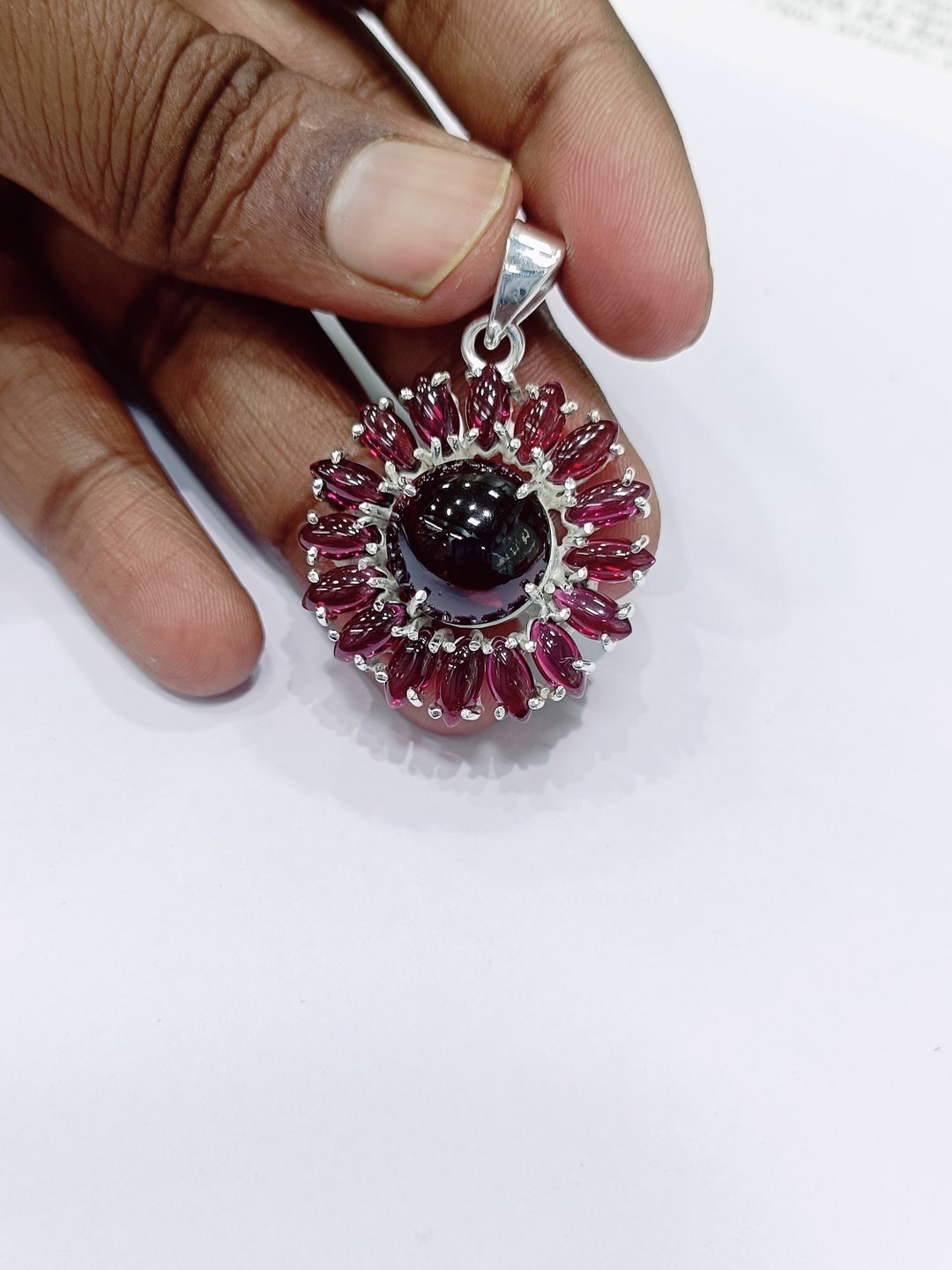 925 Sterling Silver Garnet Round Shape Garnet Pandent Handmade Pandent ...