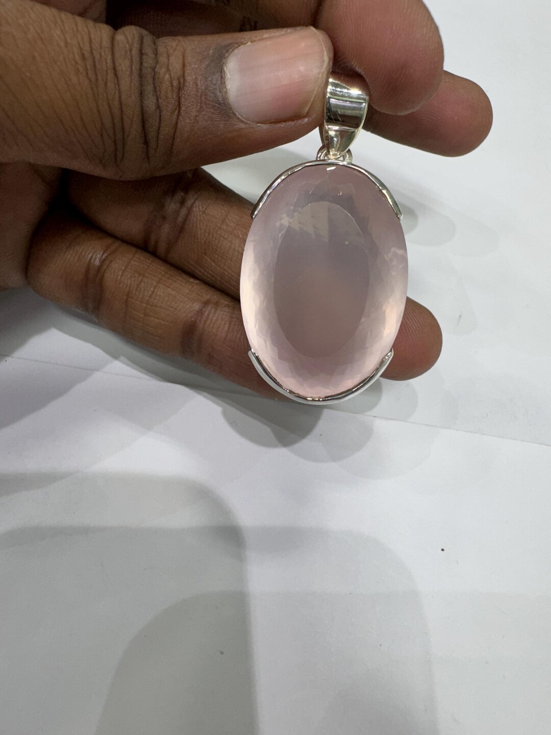 925 Sterling Silver Oval Shape Big Size Pandent Pink Quartz Pandent ...