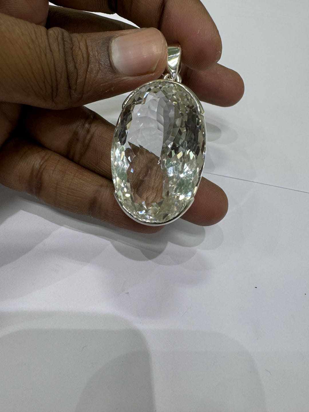 Oval Shape Big Size Crystal Stone Pandent Handmade Pendent 925 Sterling ...