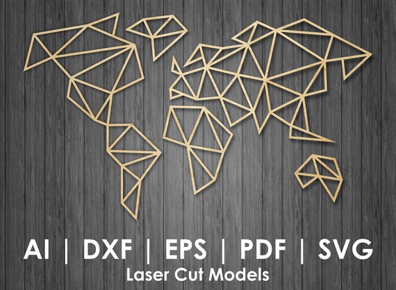 Laser cut world map layout geometric world map world map | Etsy