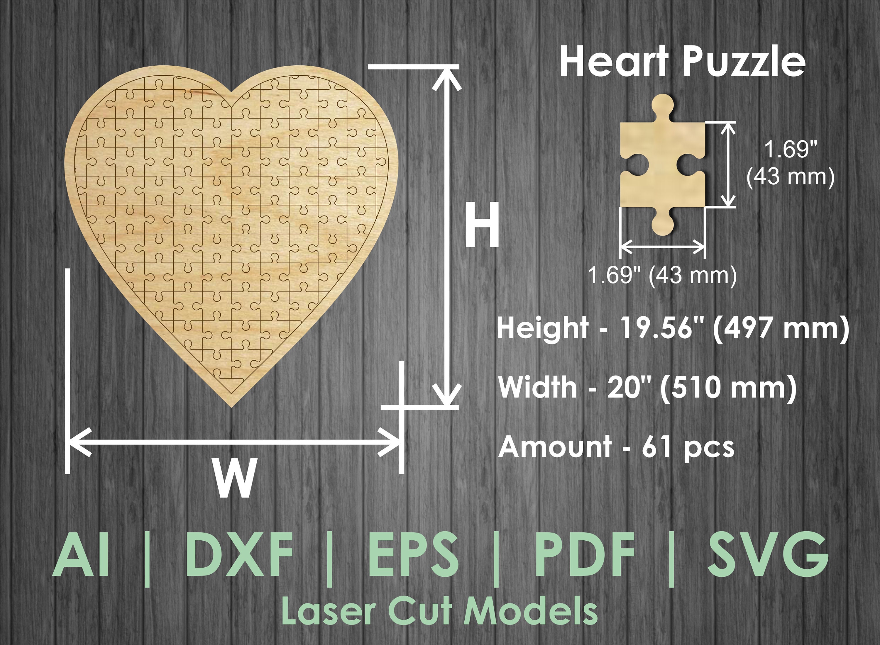 Heart Puzzle, Heart Puzzle SVG, Puzzle Svg, Personalized Puzzle, Wood ...