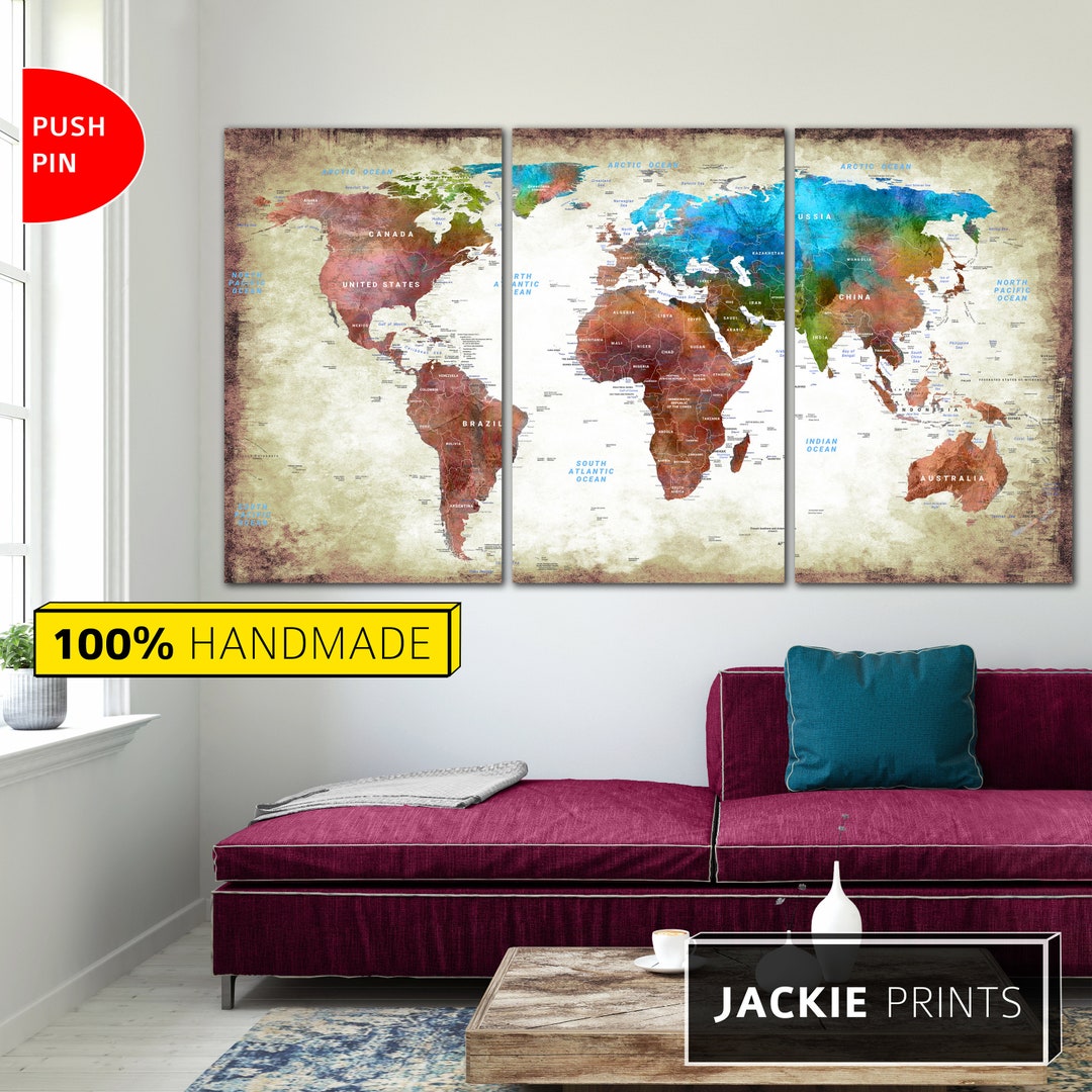 Original Map of the World Multi Panel Colorful World Map Print - Etsy