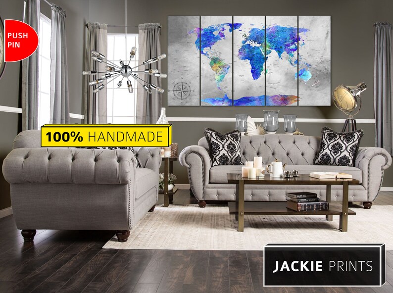 Blue Map Colorful World Map World Map Canvas Wall World Map - Etsy