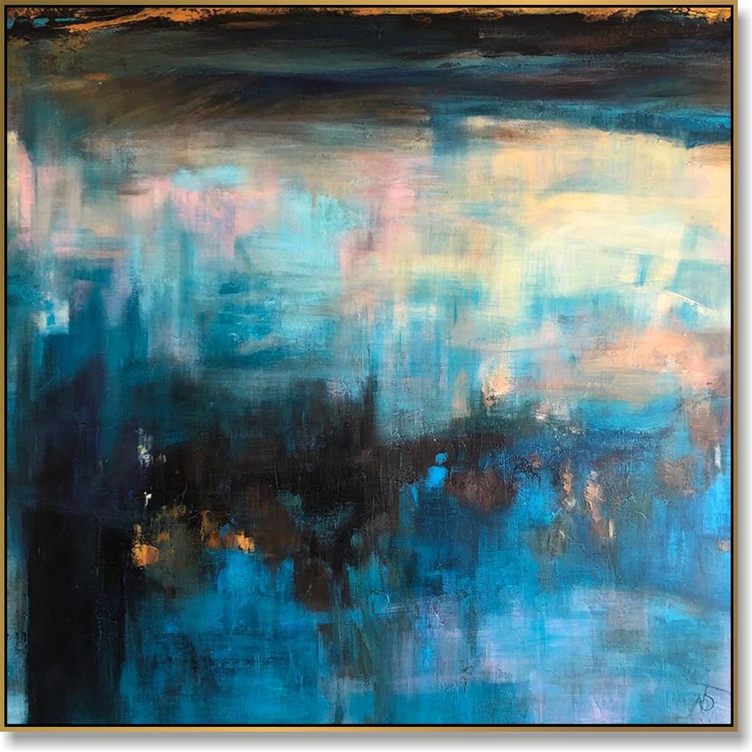 Large Dark Blue Abstract Painting on Canvas Textured Hand-painted Wall ...