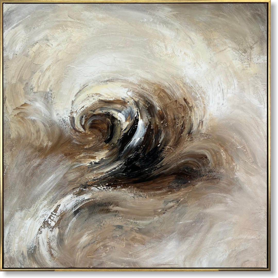 Large Neutral Abstract Swirl Paintings on Canvas Beige, Brown and Cream ...