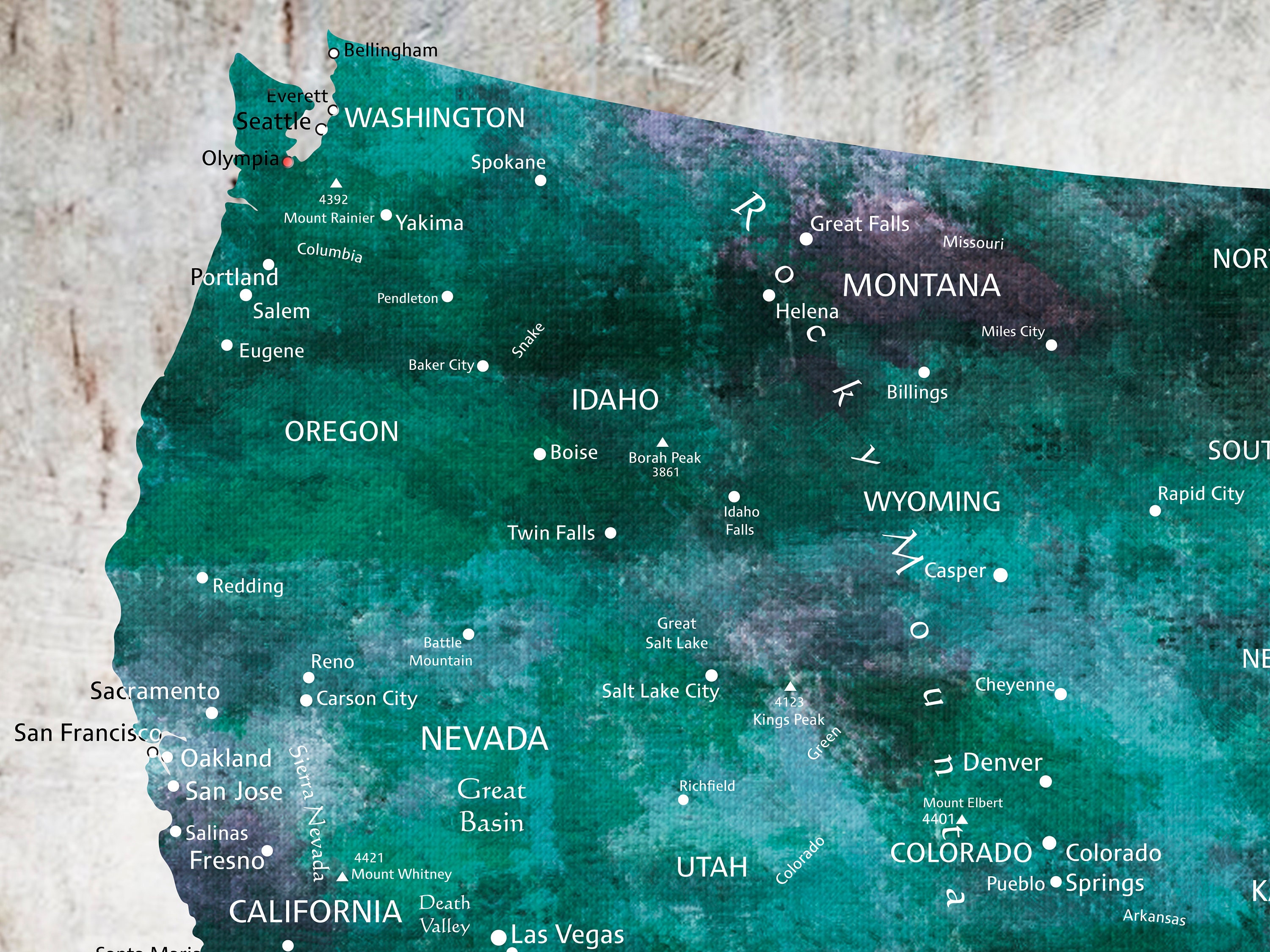 Turquoise Map Map Canvas United States Map Blue Color Map | Etsy