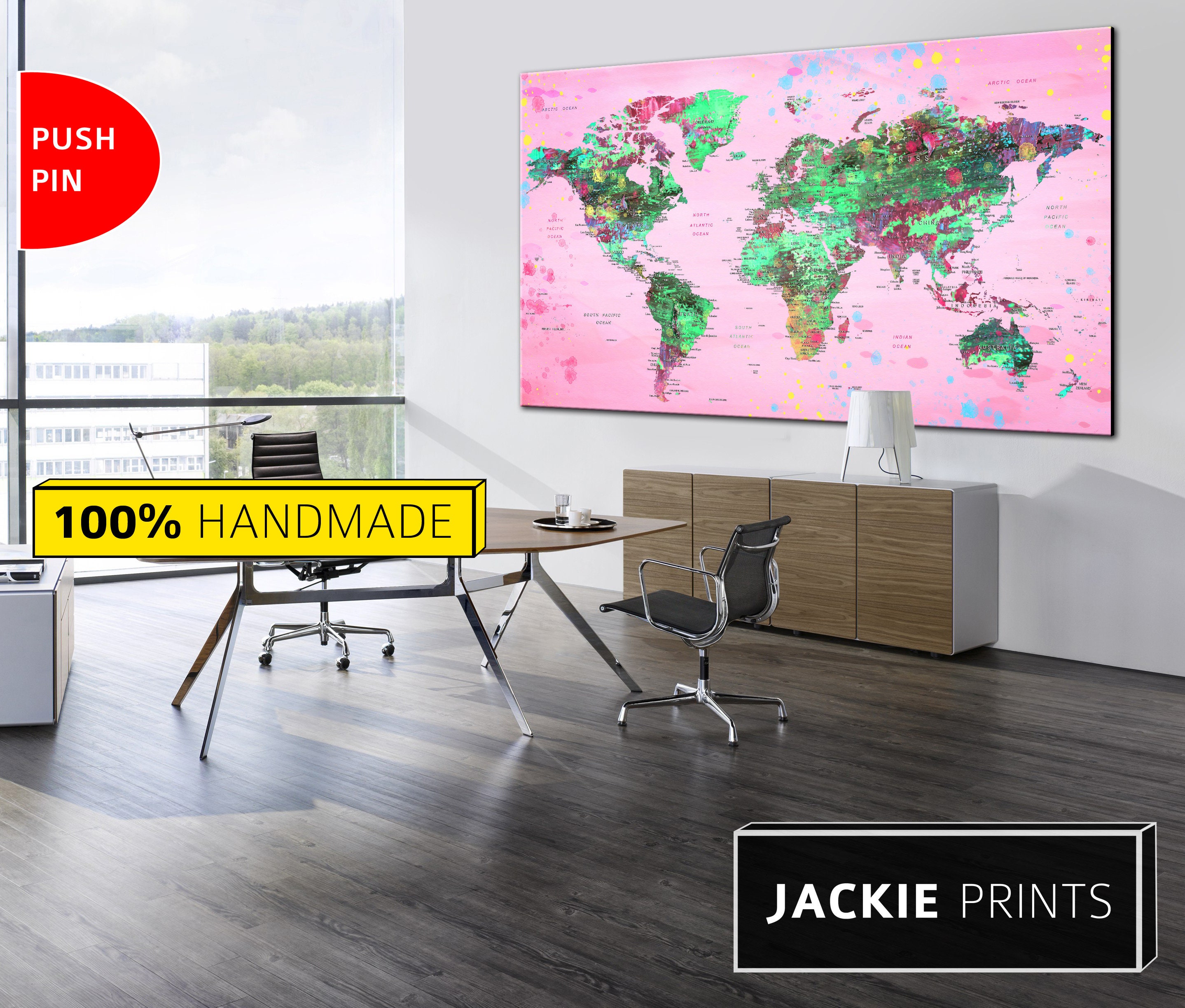 Pink World Map Colorful Map Push Pin World Map Map of the | Etsy