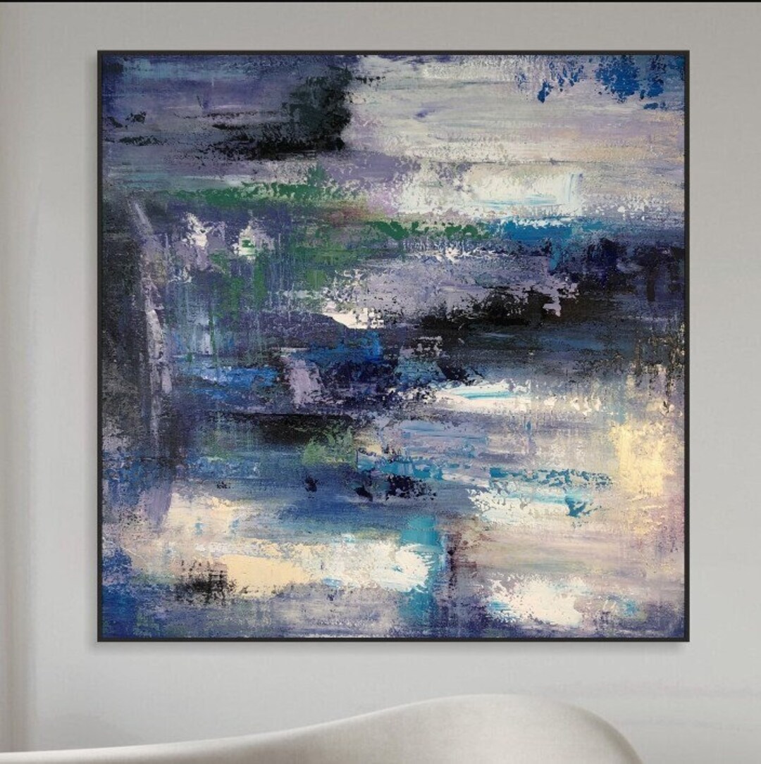 Abstract Blue Paintings on Canvas, Textured Hand Painted Artwork in ...