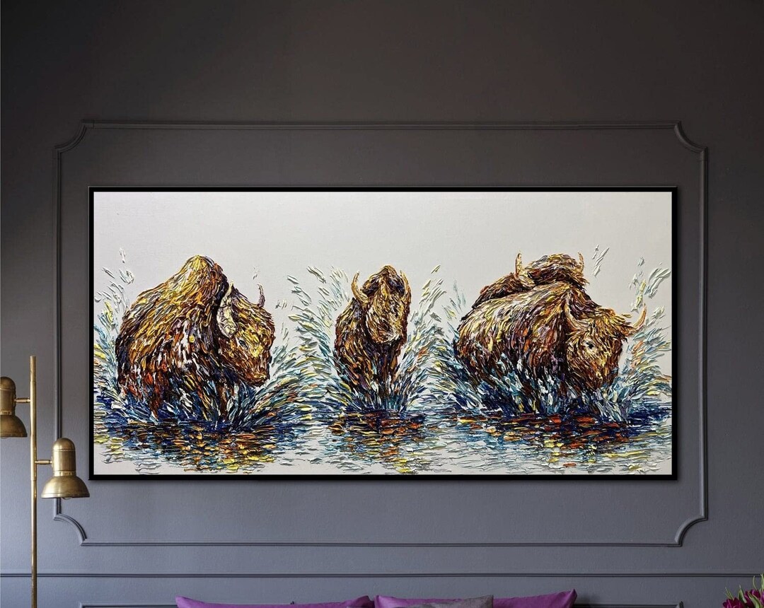 Original Abstract Bison Paintings on Canvas Creative Animals Artwork ...