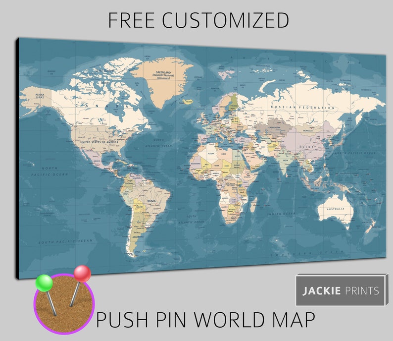 Canvas World Map Push Pin Map Print Abstract World Map World | Etsy