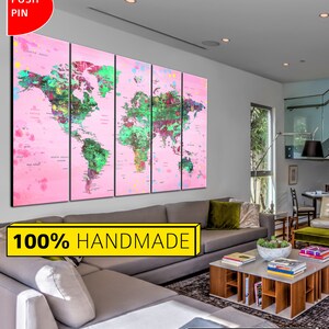 Pink World Map Colorful Map Push Pin World Map Map of the - Etsy