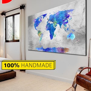 Blue Map Colorful World Map World Map Canvas Wall World Map - Etsy