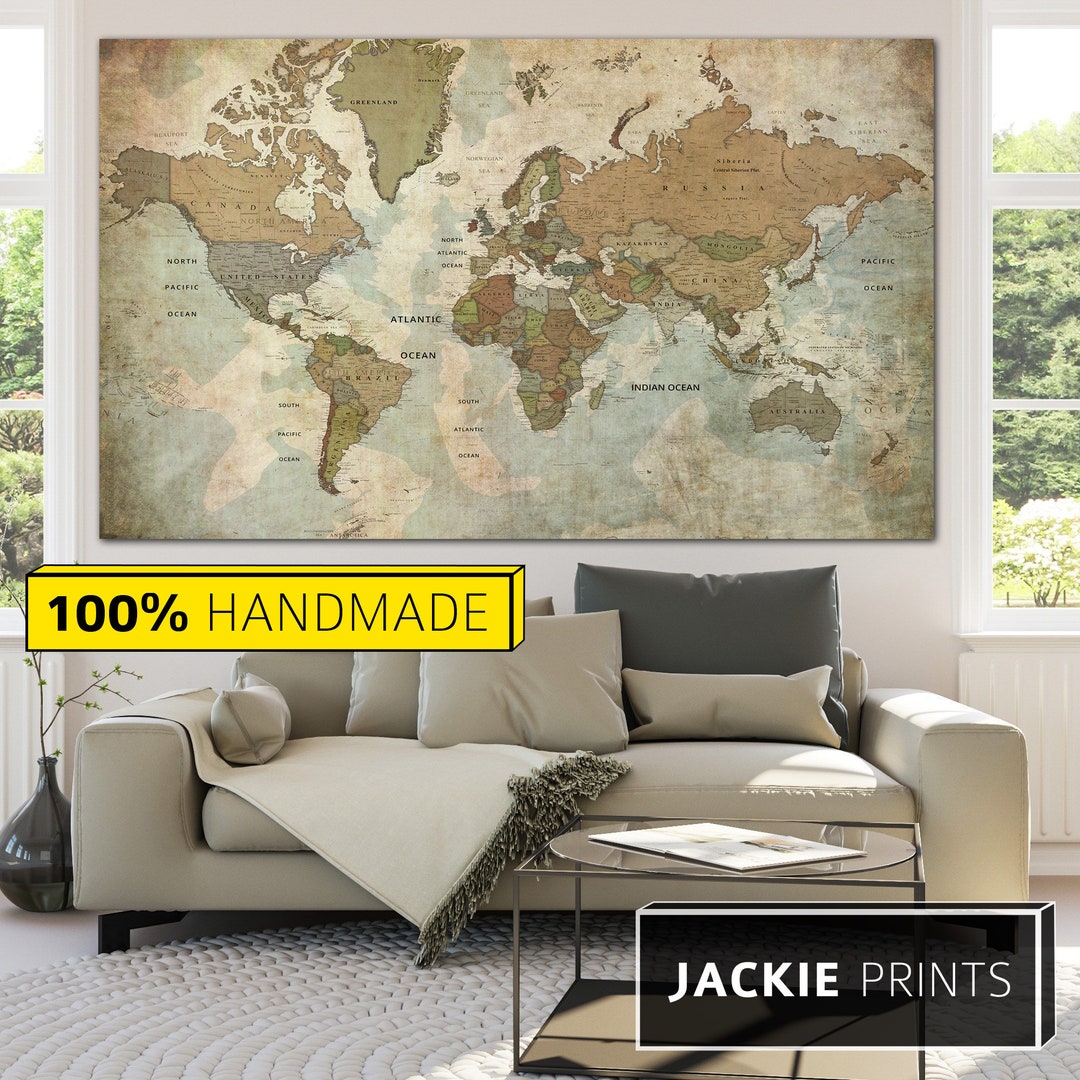 Vintage Home Decor Retro Style World Map Details of Continents - Etsy