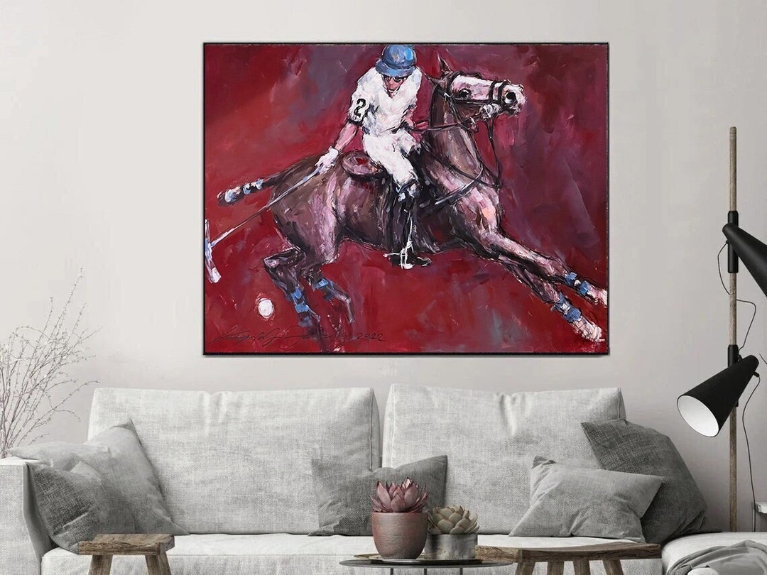 Abstract Polo Player Paintings on Canvas Horse Impressionist Wall Art ...