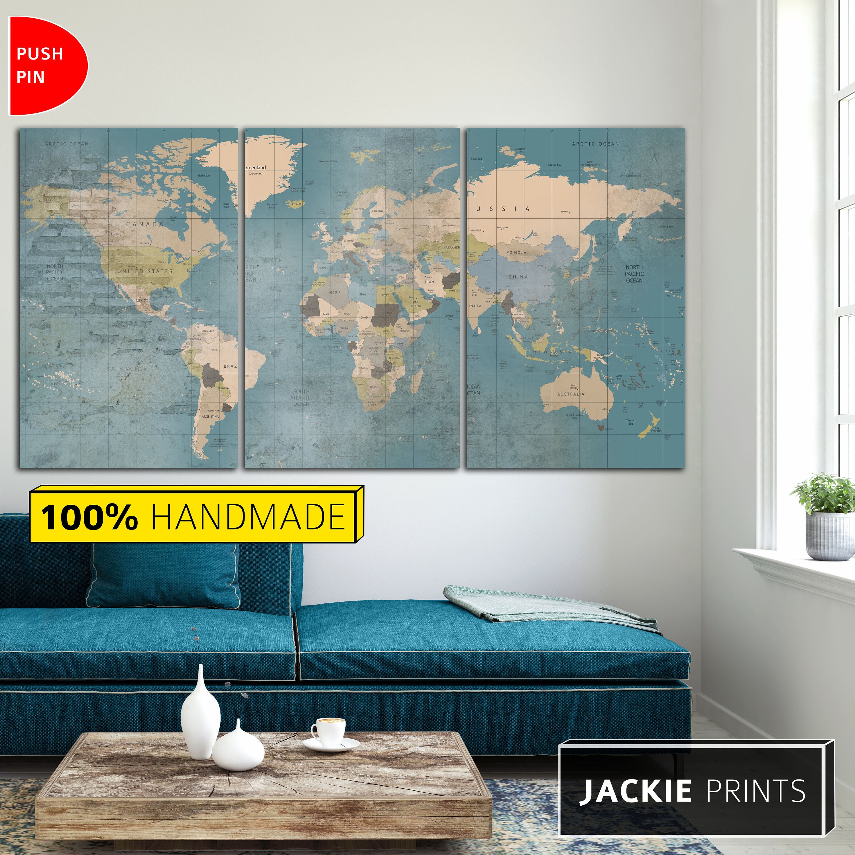 Wall map of the world push pin