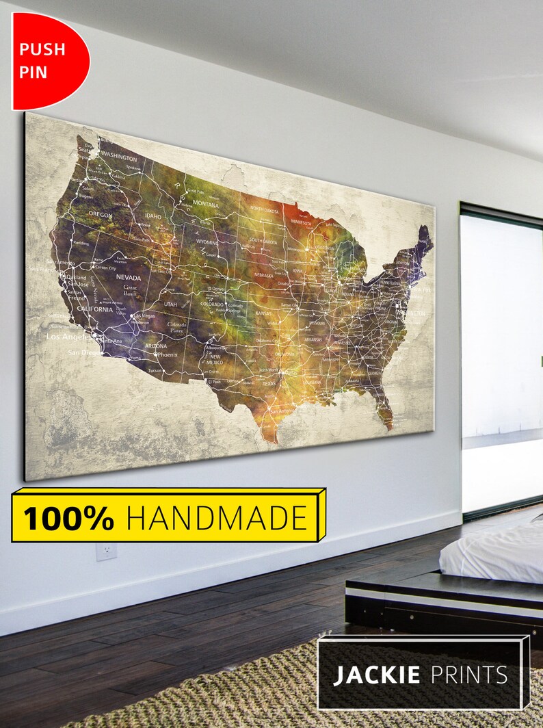 Watercolor USA Map Map Canvas Wall US Map United States Map - Etsy
