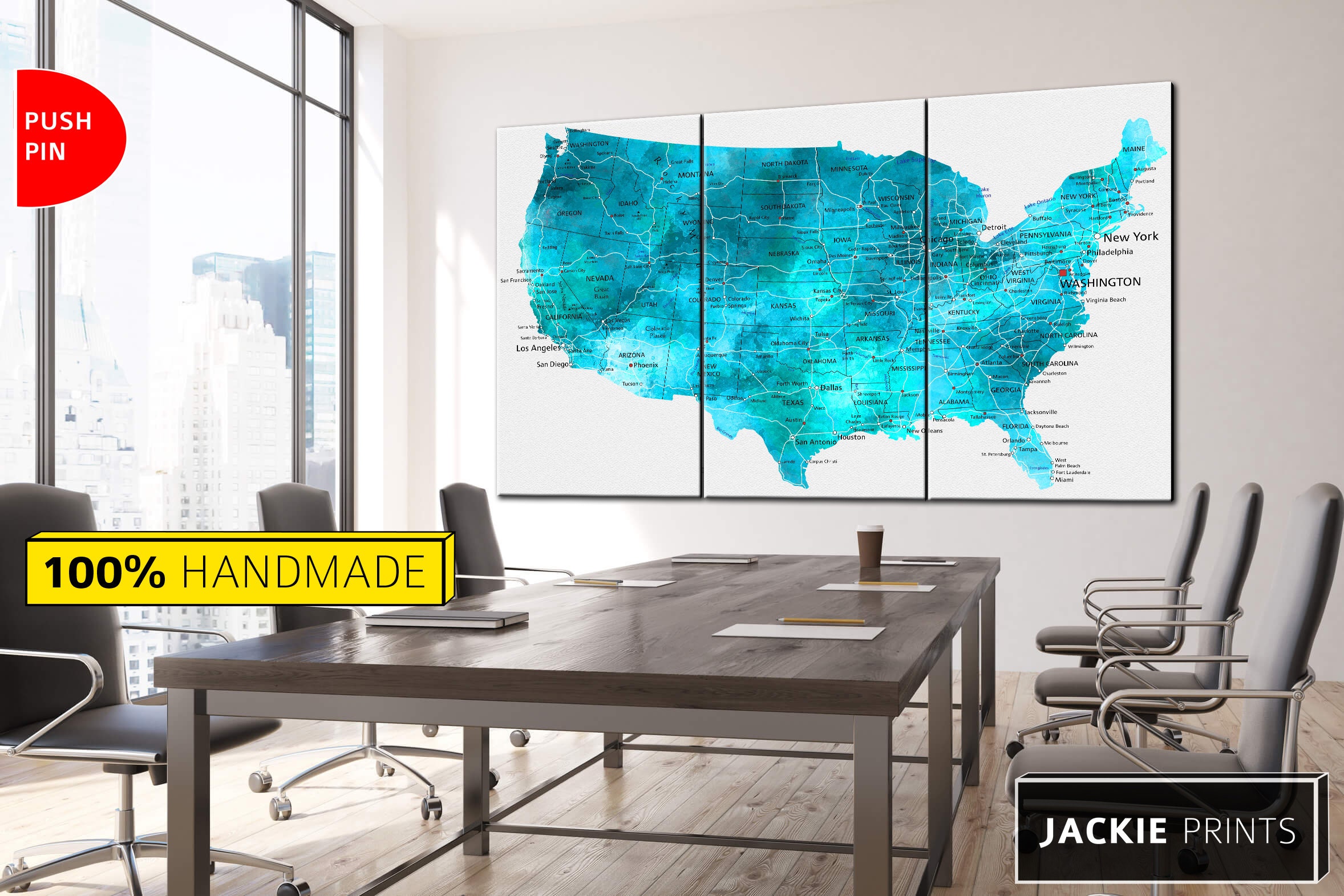 Push Pin USA Map Push Pin Map Print Blue Map Wall US Map - Etsy