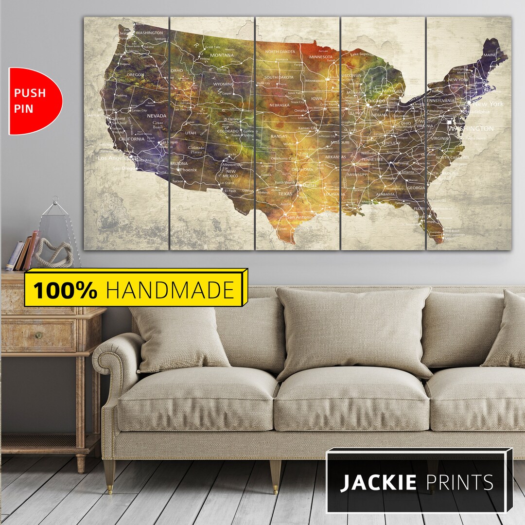 Watercolor USA Map Map Canvas Wall US Map United States Map - Etsy