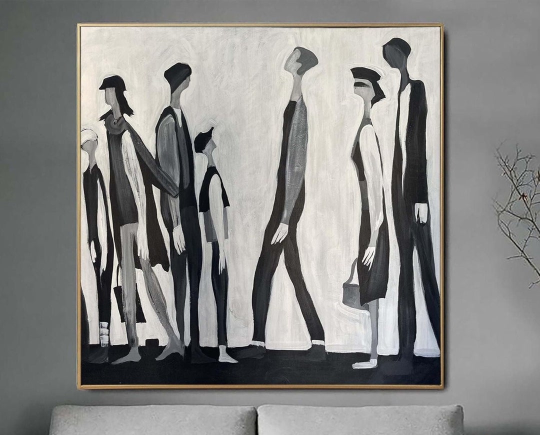 Large Abstract Human Queue Paintings on Canvas Original People ...
