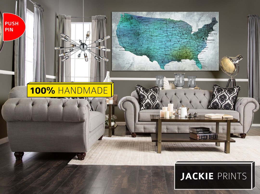 Wall Map Push Pin USA Map Turquoise Map Map Canvas United - Etsy Portugal