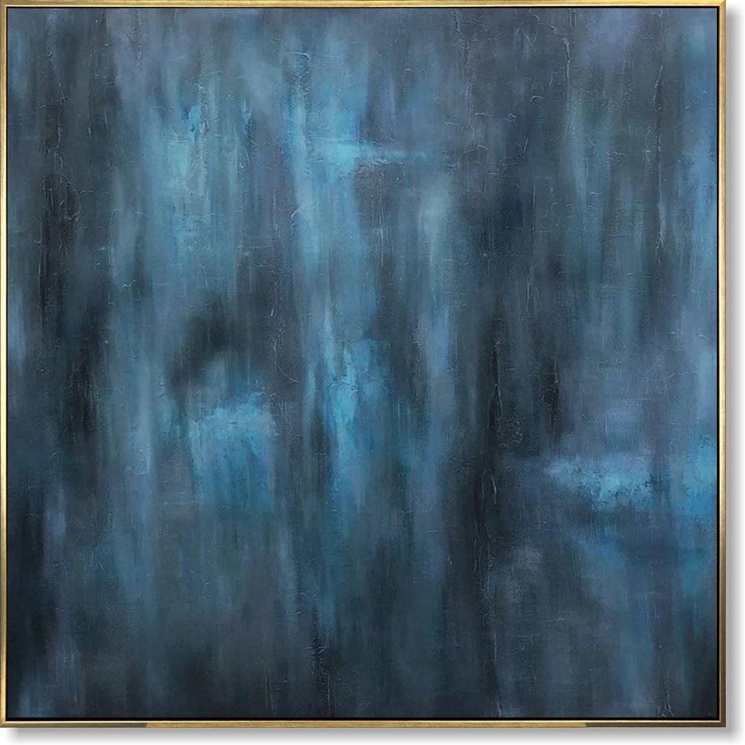 Large Dark Blue Abstract Painting Moody Canvas Art Modern Minimalist ...