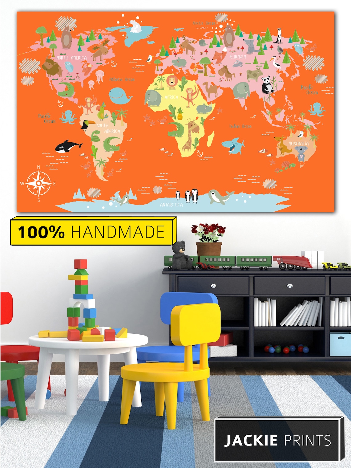 World Map Kids Room Decor World Map for Kids Kids Wall Art - Etsy