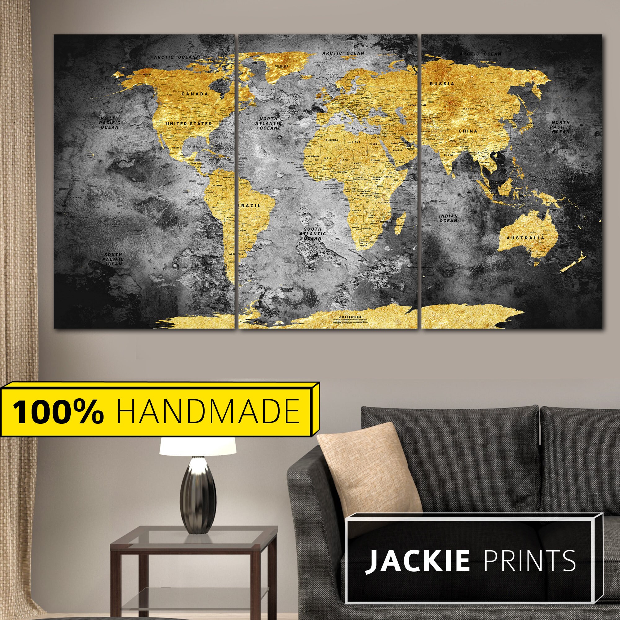 Detailed World Map Golden World Map Map of the World Push Pin | Etsy