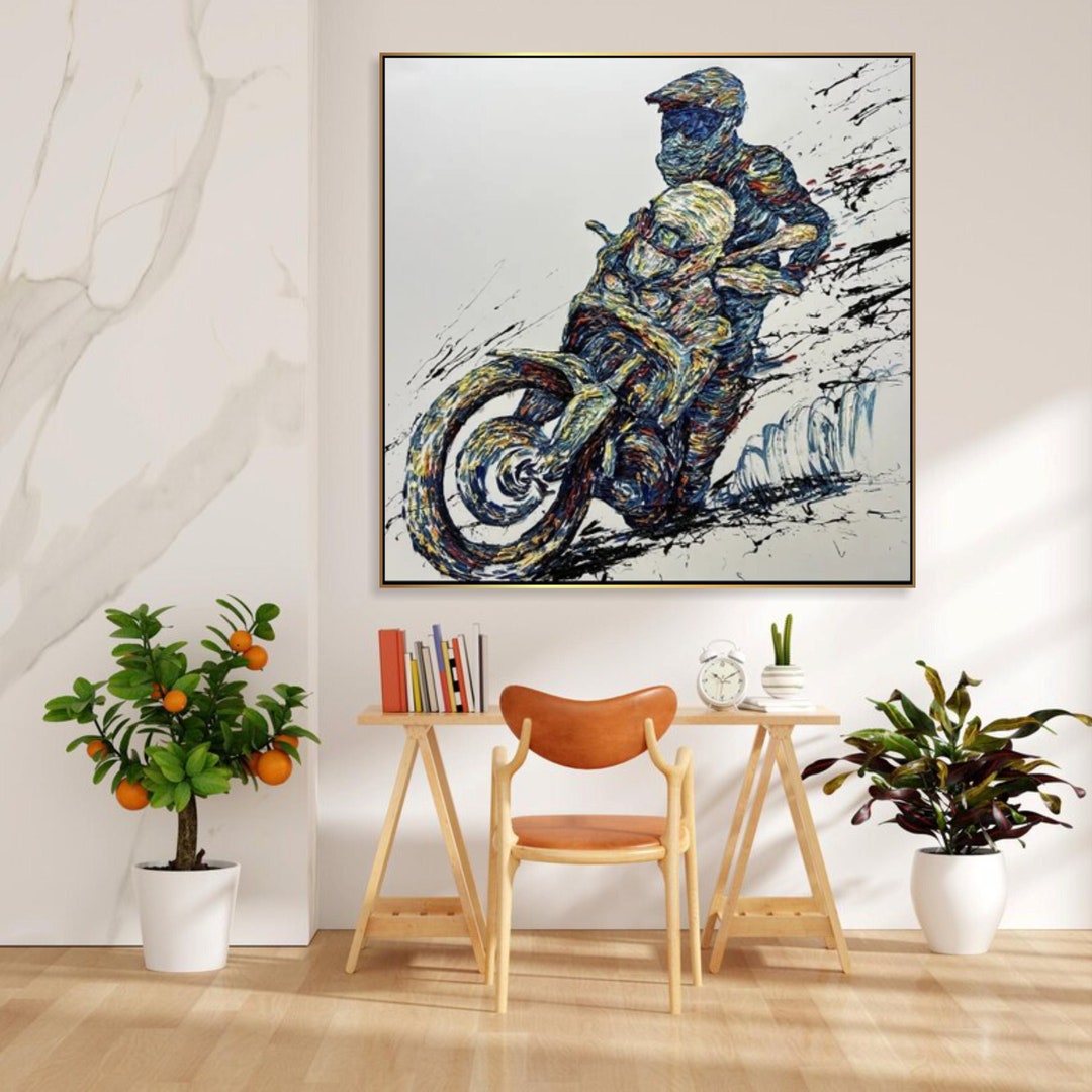 Abstract Motorcycle Racing Painting Vibrant Sports Art Dynamic Sports ...