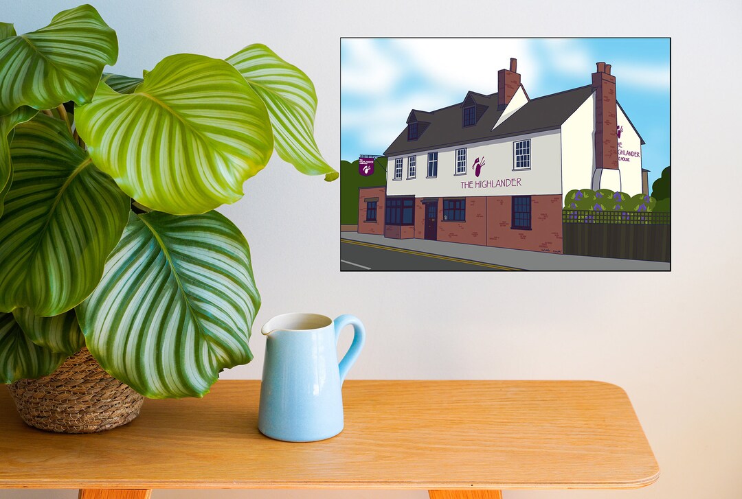 The Highlander Print / Hitchin / Pub Art Print / Pub Art / Wall Print ...