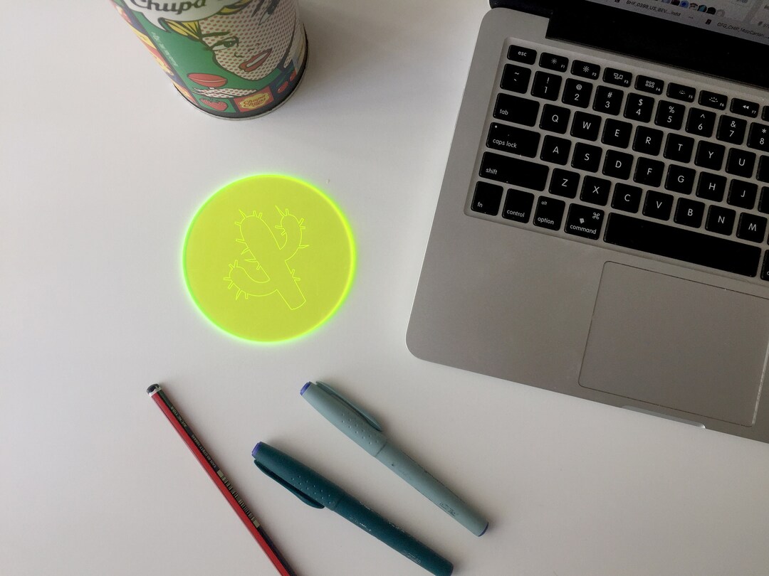 Fluorescent Acrylic Cactus Coaster Set set of 4 / Neon Effect / Laser ...