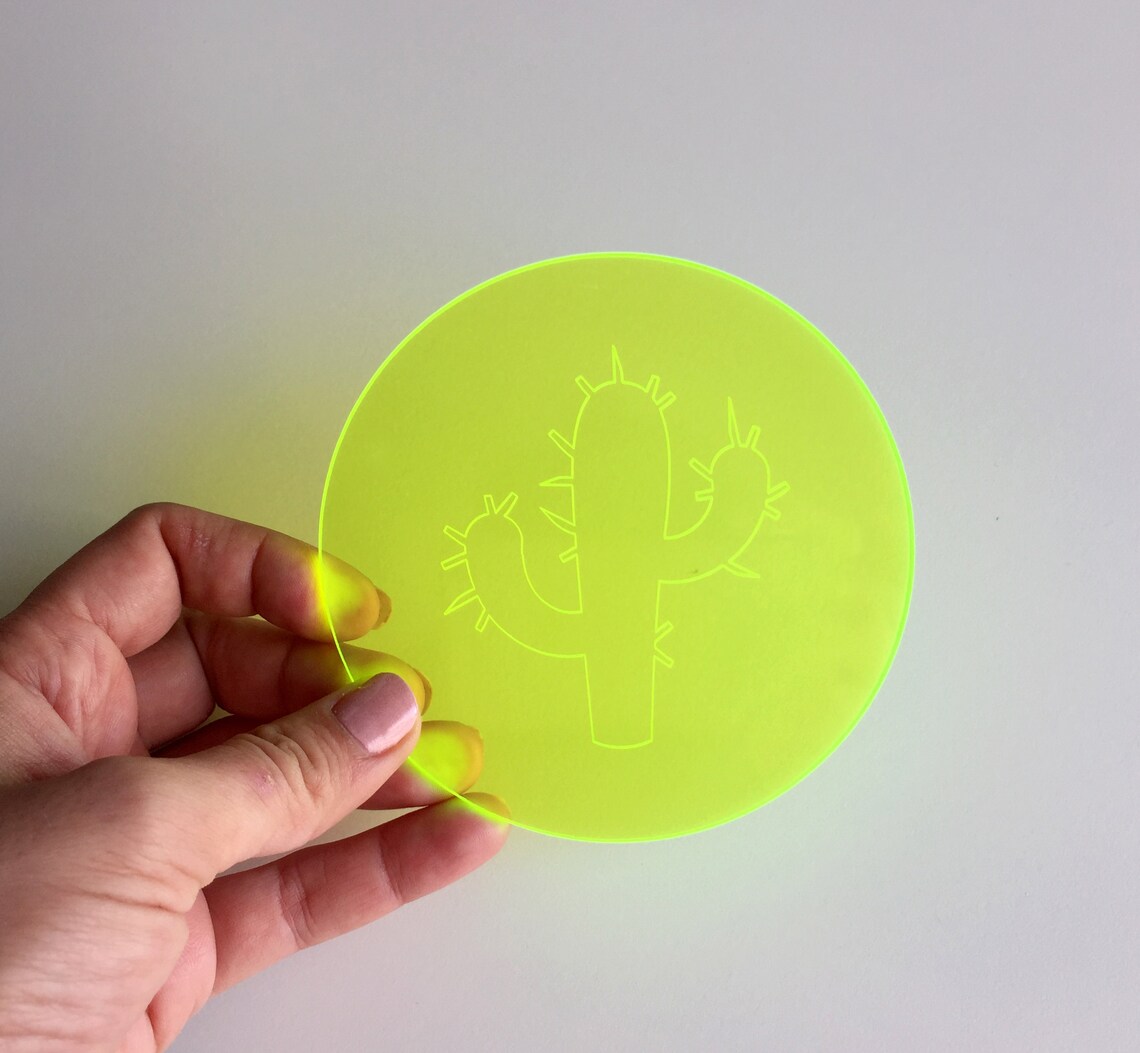 Fluorescent Acrylic Cactus Coaster Set set of 4 / Neon Effect - Etsy