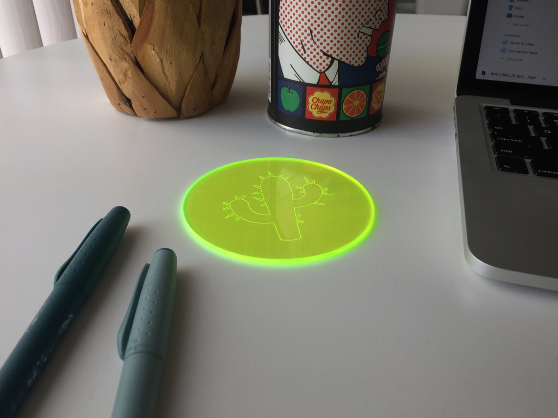 Fluorescent Acrylic Cactus Coaster Set set of 4 / Neon Effect - Etsy