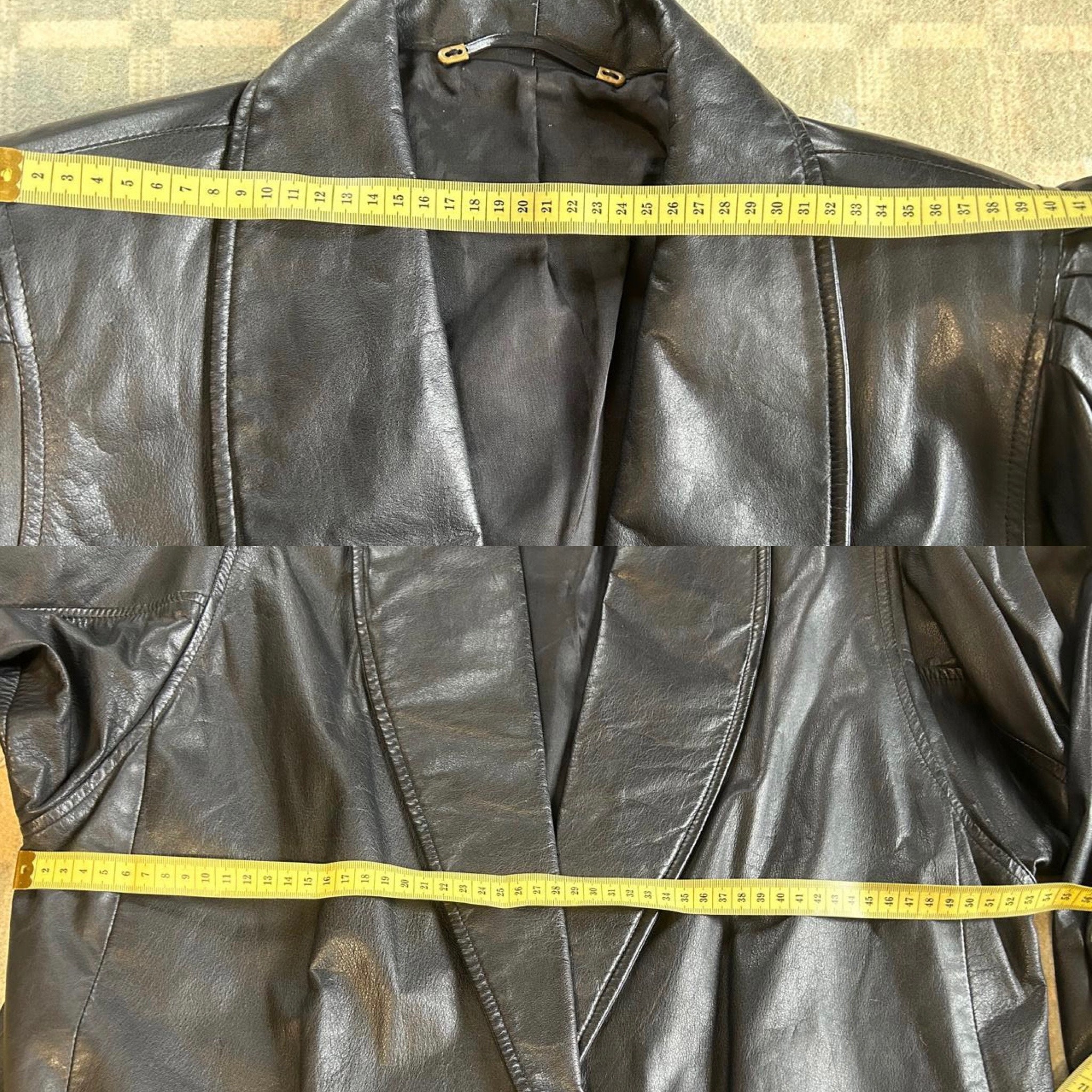 Vintage Leather Coat Long Vintage Coat Double Breasted Coat Black ...