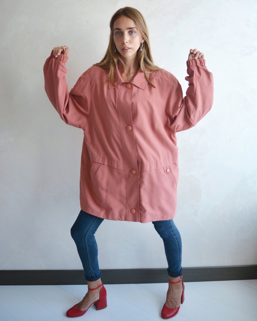 Mauve Rose 80s 90s Vintage Jacket, Long Oversized Jacket, Buttoned ...