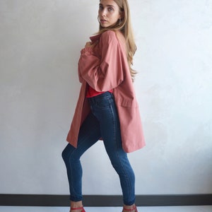 Mauve Rose 80s 90s Vintage Jacket, Long Oversized Jacket, Buttoned ...
