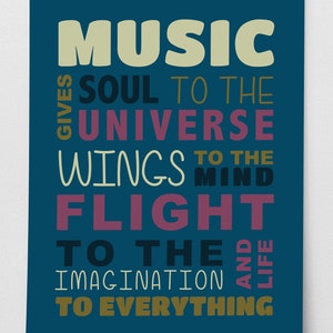 Music Gives Soul to the Universe Quote Art Poster Print - Inspirational ...