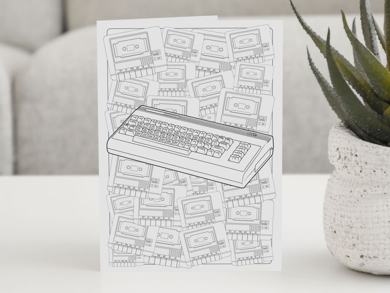 Commodore 64 Colour-In Greeting Card | Retro 80s Computer - Etsy Italia
